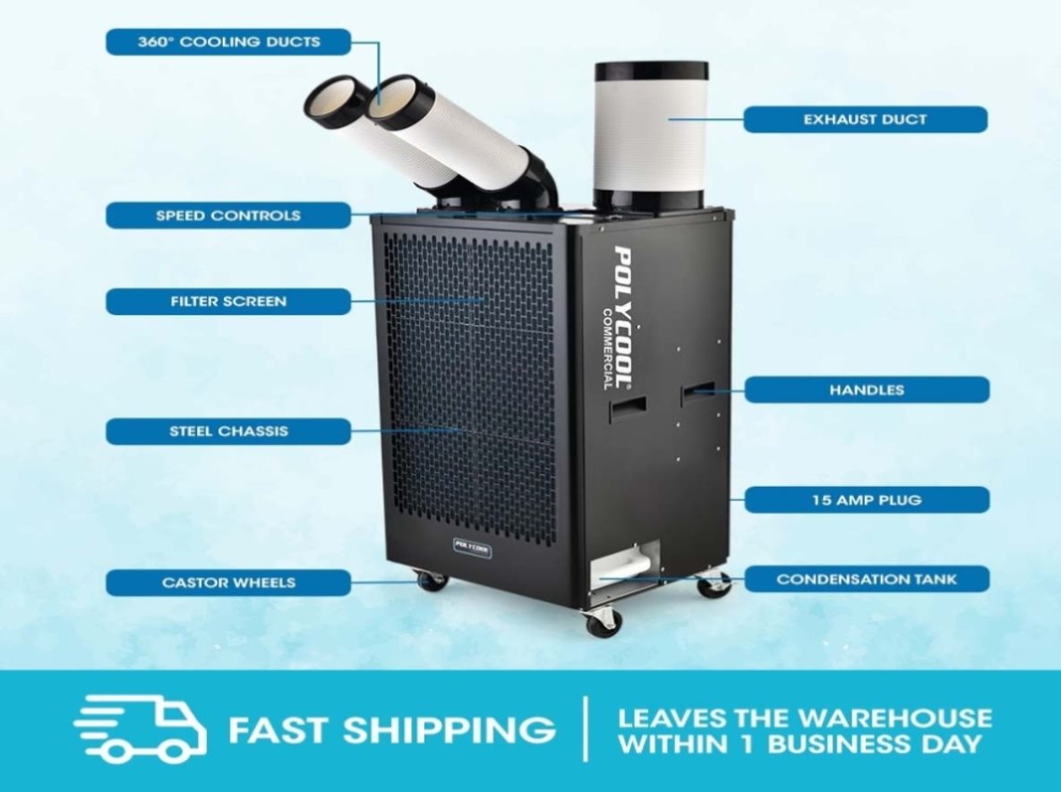 POLYCOOL 4.5kW Portable Industrial Spot Cooler, with Twin Cooling Ducts ...
