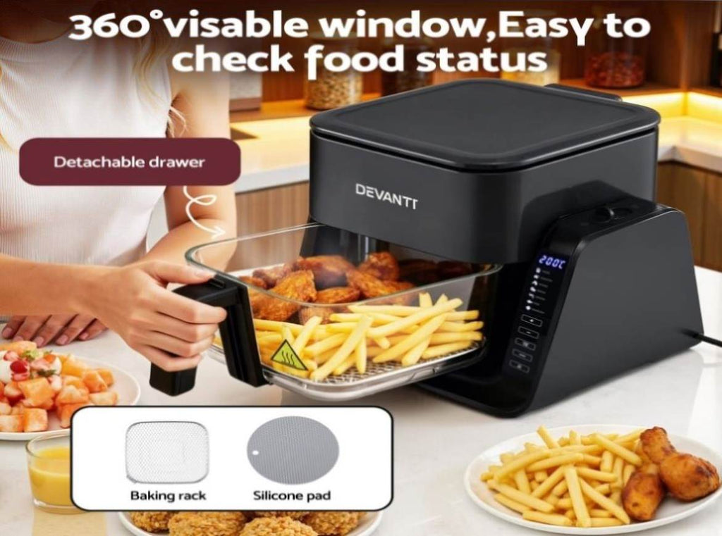 Devanti 2-IN-1 Air Fryer 5.5L Dual Zone Fryers Electric Cooker with Top ...