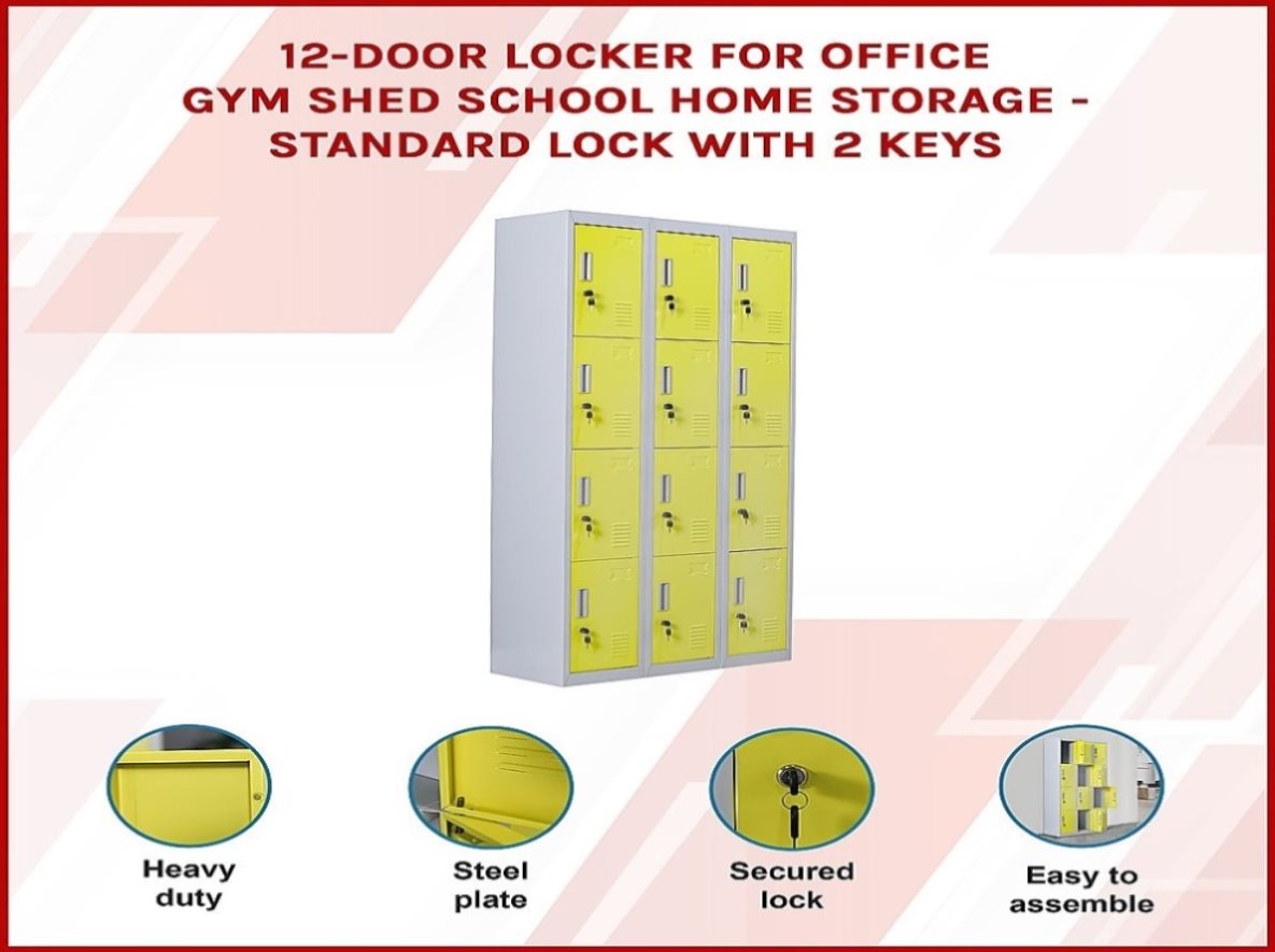12-Door Locker for Office Gym Shed School Home Storage - Standard Lock ...