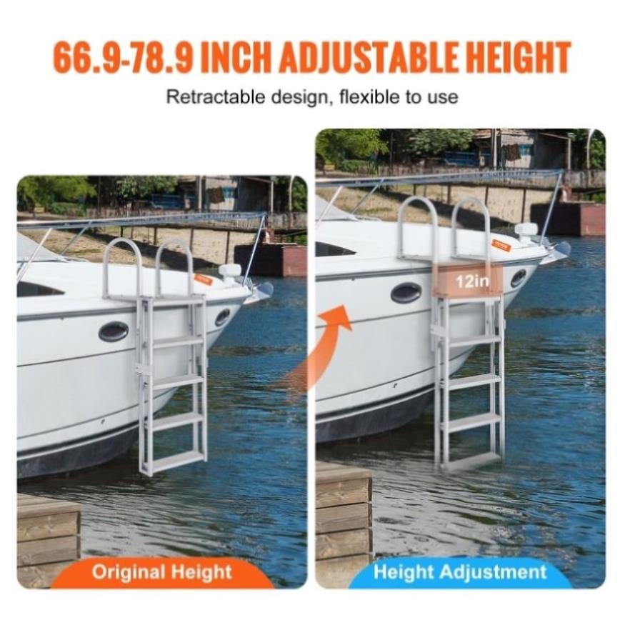 VEVOR Dock Ladder, Retractable 5 Steps, 350 lbs Load Capacity, Aluminum ...