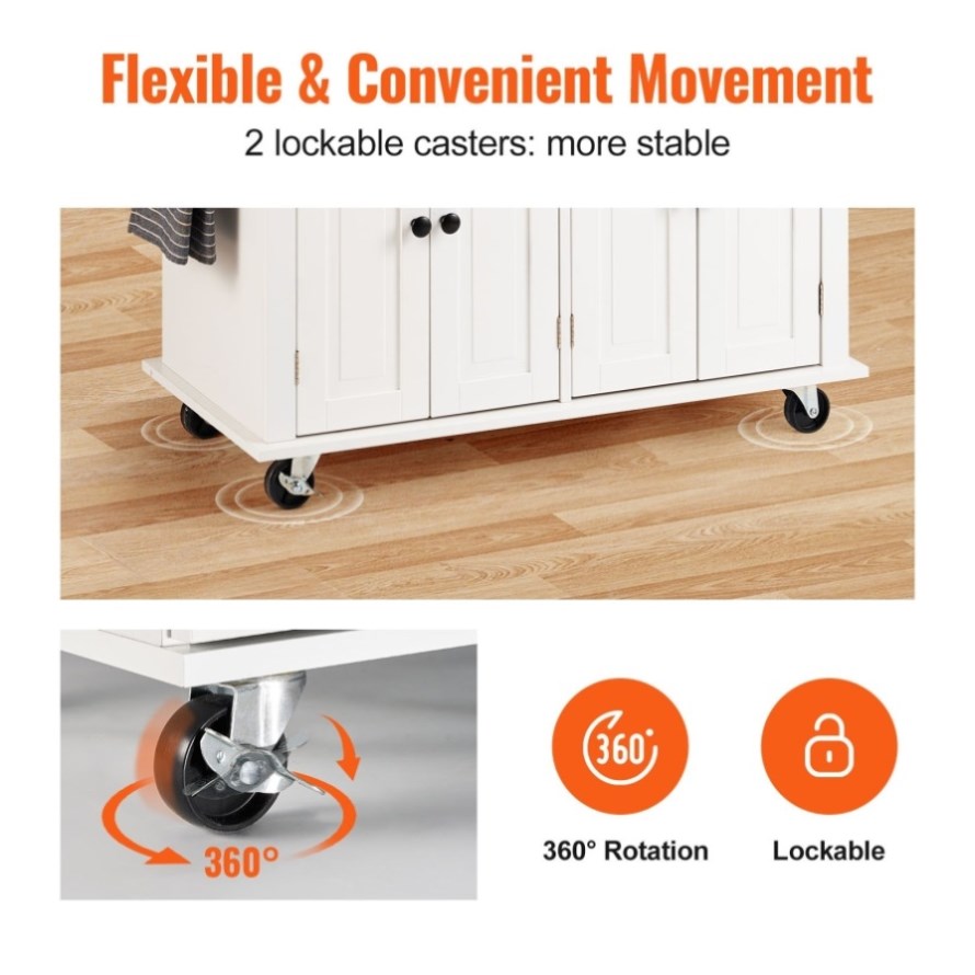 VEVOR Kitchen Island Cart with Solid Wood Top, 900 mm Width Mobile ...