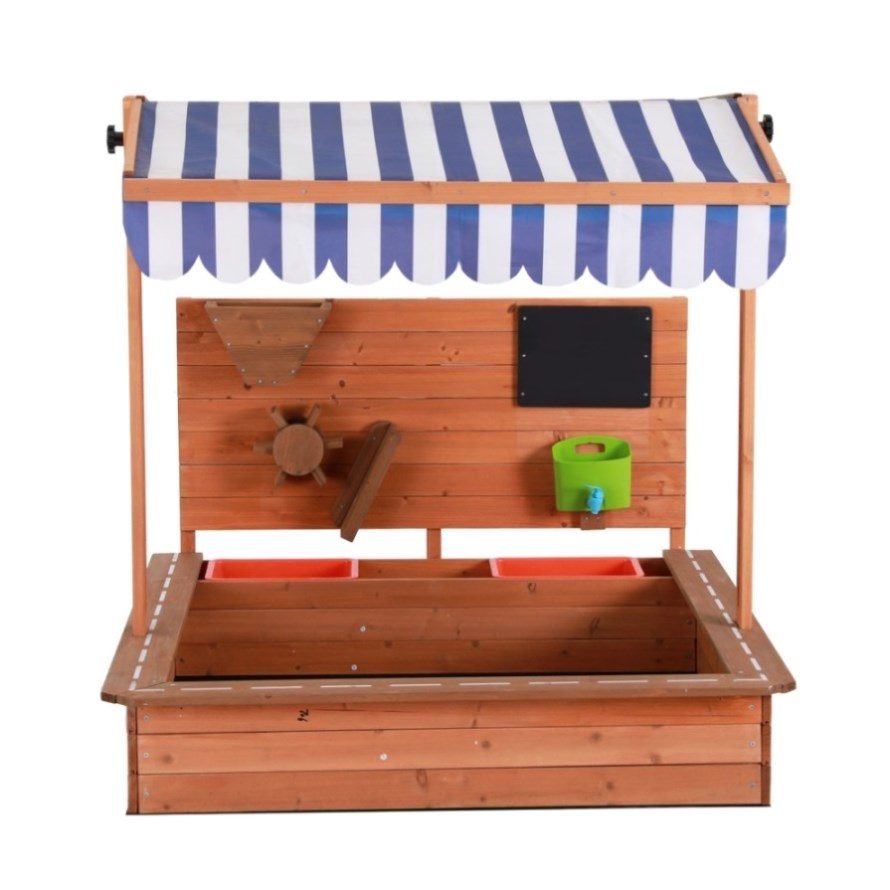 Keezi Kids Sandpit Wooden Canopy Sandbox With Cover Funnel Outdoor Toys ...
