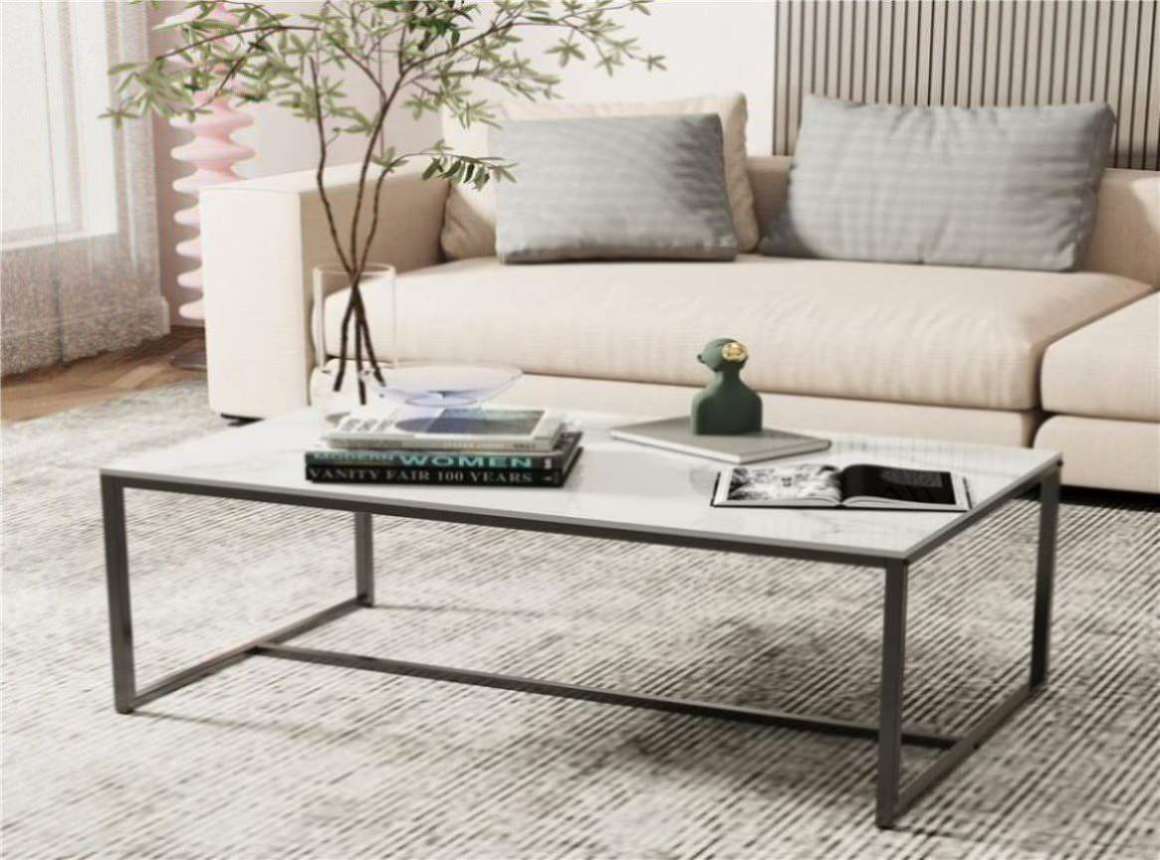 Extra Thick Marble Coffee Table White Sintered Stone Rectangular Center ...