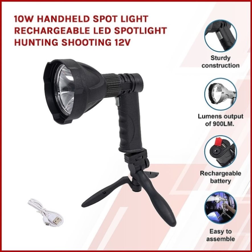 10W Handheld Spot Light Rechargeable LED Spotlight Hunting Shooting 12V ...
